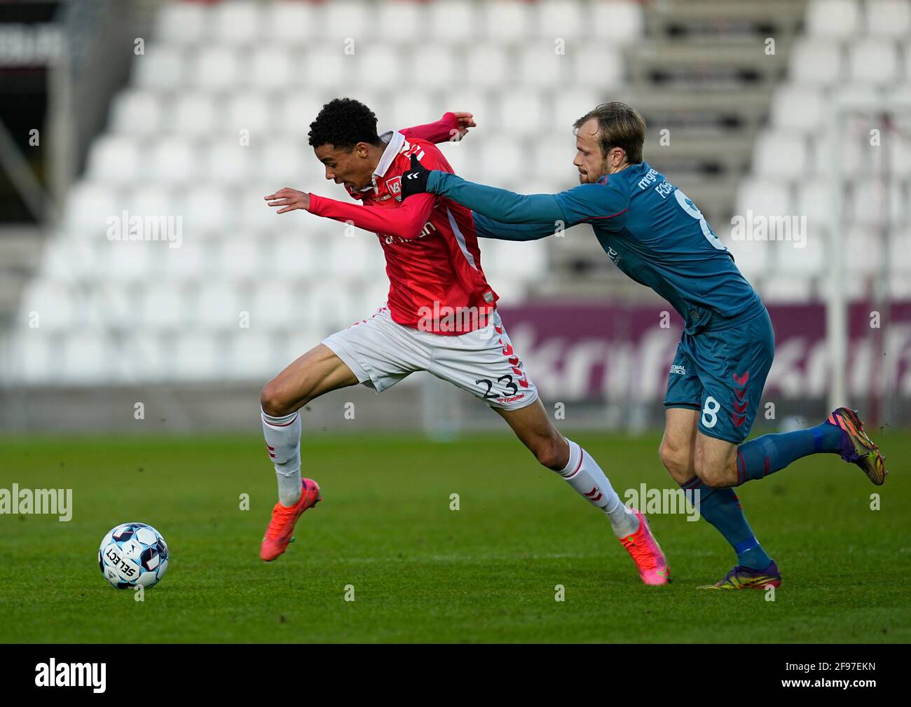 Vejle Stadium, Vejle, Denmark. 16th Apr, 2021. Vejle BK's Hugo Ekitike ...