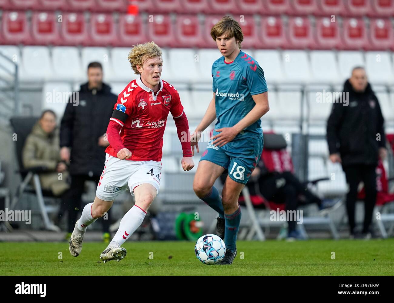 Vejle Stadium, Vejle, Denmark. 16th Apr, 2021. Vejle BK's Tobias MÃ¶lgaard during Aalborg BK on ...