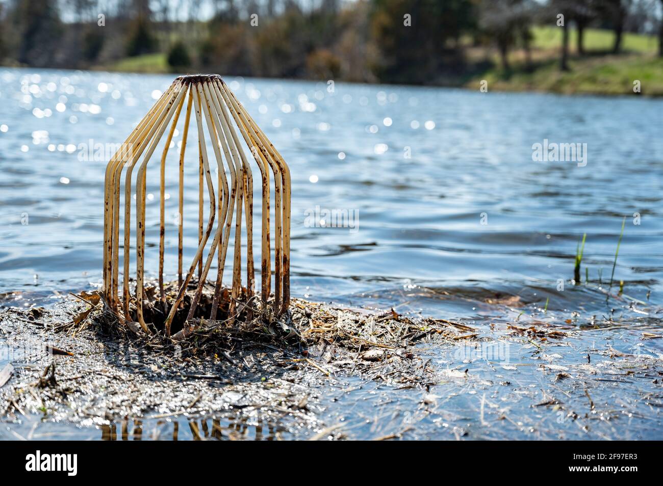 high water overflow point on a body of water with a cage filter Stock ...