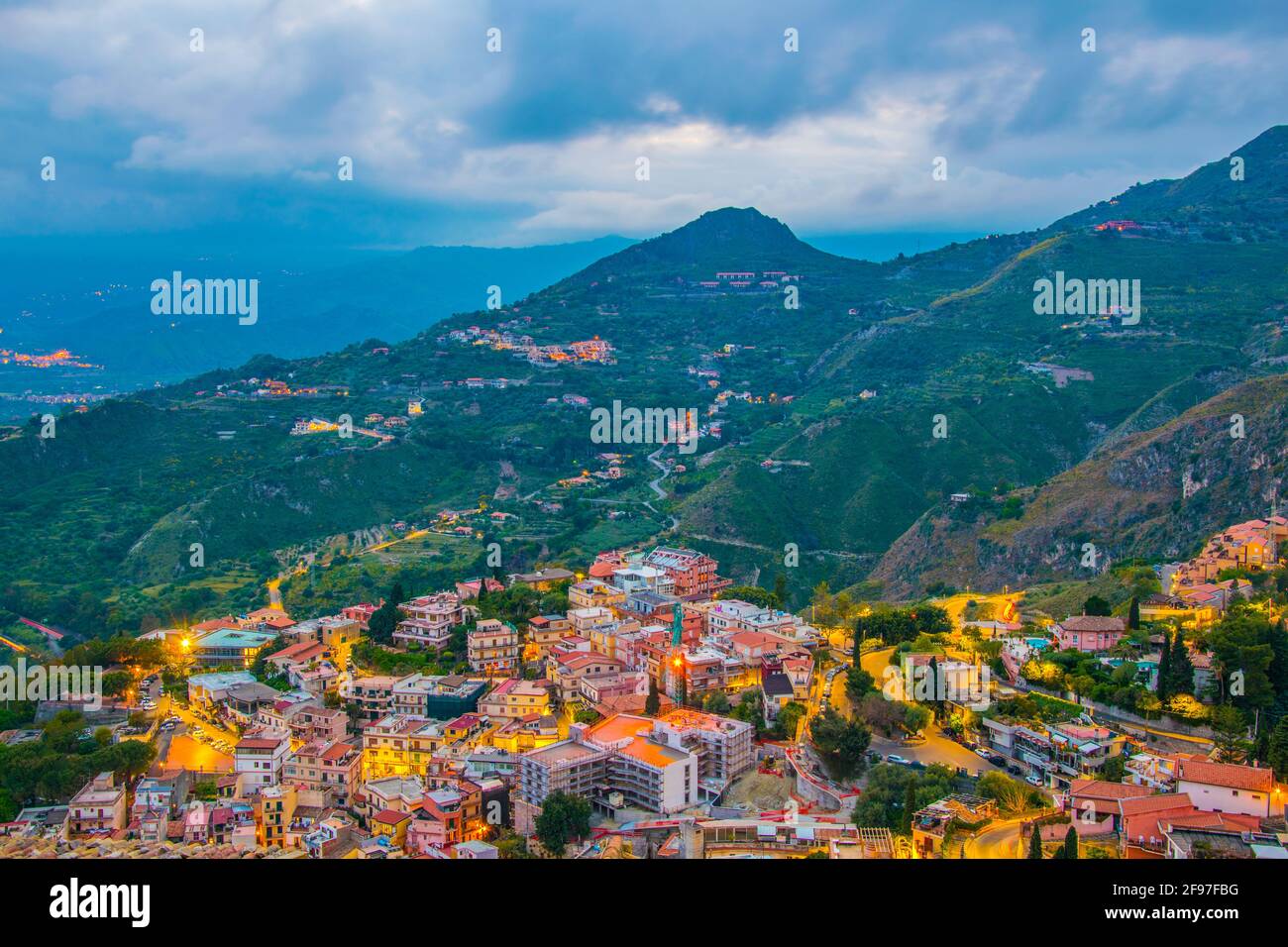 Aerial view of Taormina during sunset, Sicily, Italy Stock Photo - Alamy