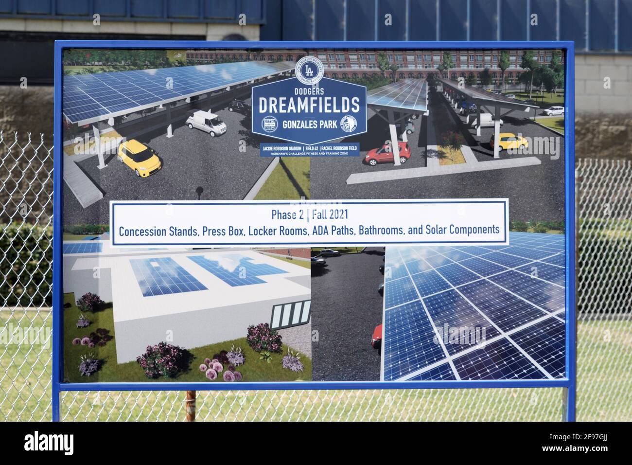 A Los Angeles Dodger Dreamfields Phase Two project sign at Gonzales ...