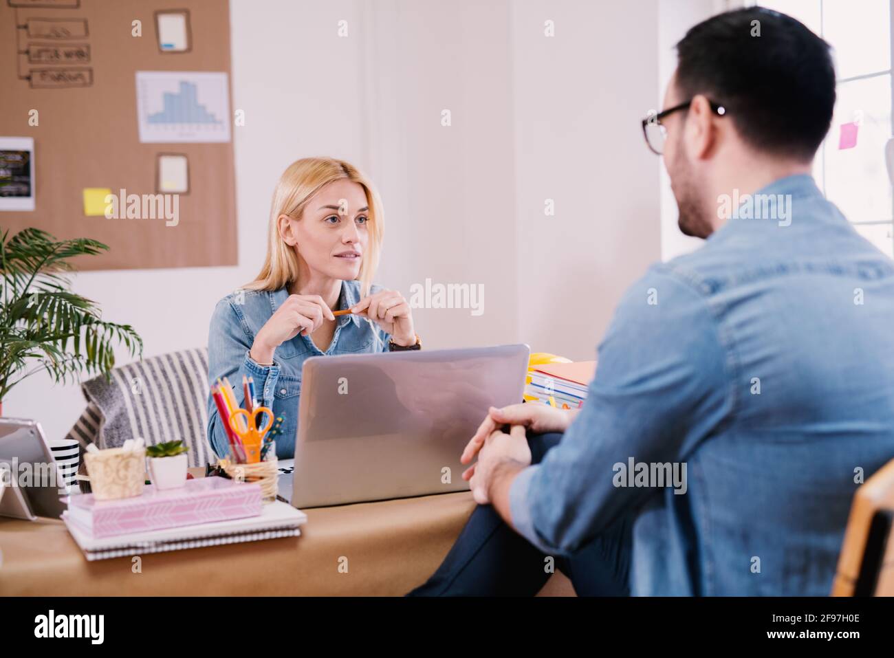 Gorgeous charming confident entrepreneur woman having the interview or ...