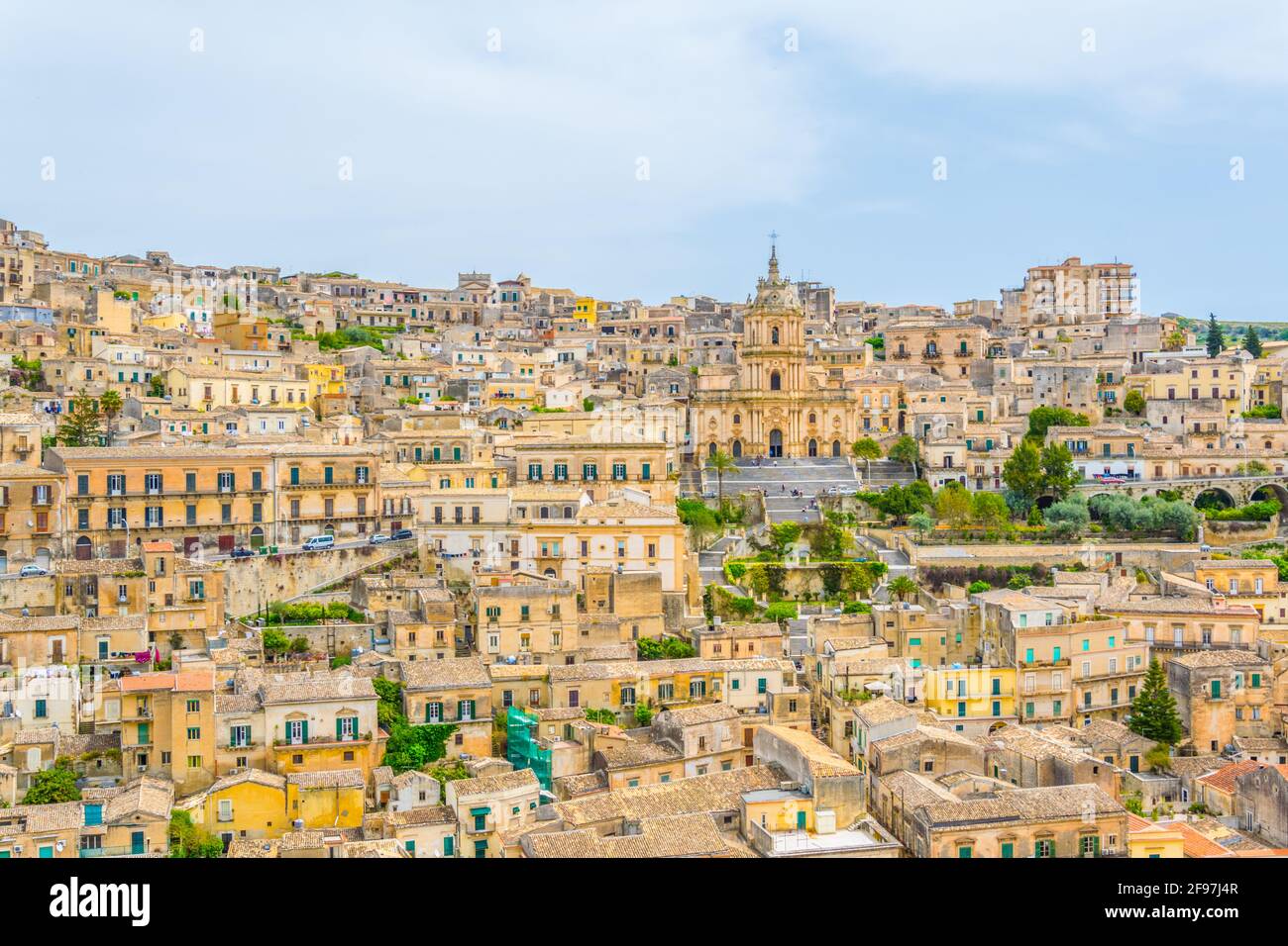 Aerial view of modica overlooking cathedral of saint george, Sicily ...