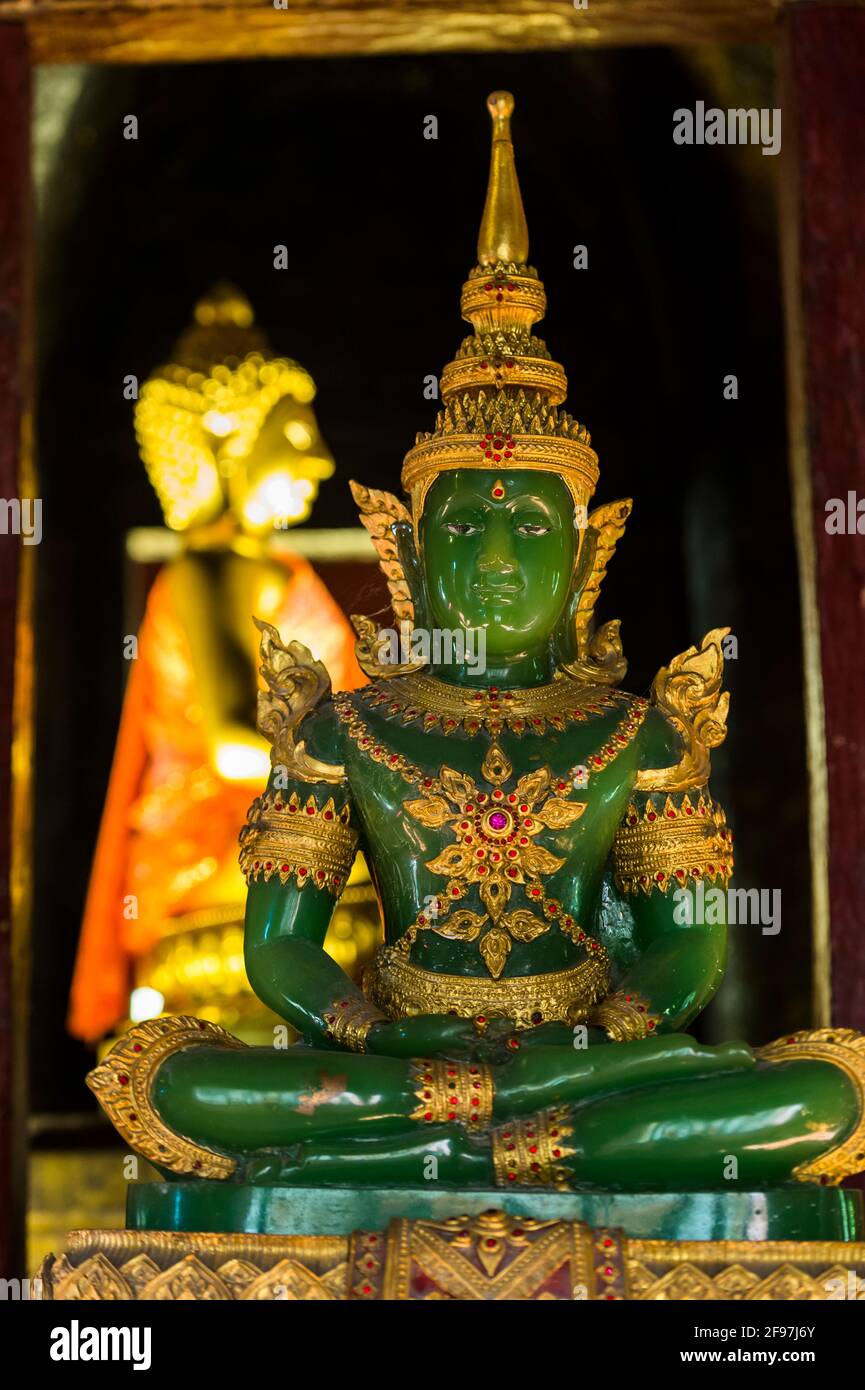 Thailand, Chiang Mai, temple Wat Phra Singh, statue, jade Stock Photo ...