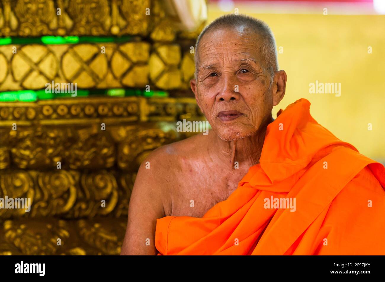 Laos, Vientiane, the Vat Simuang Temple, monk, portrait Stock Photo - Alamy