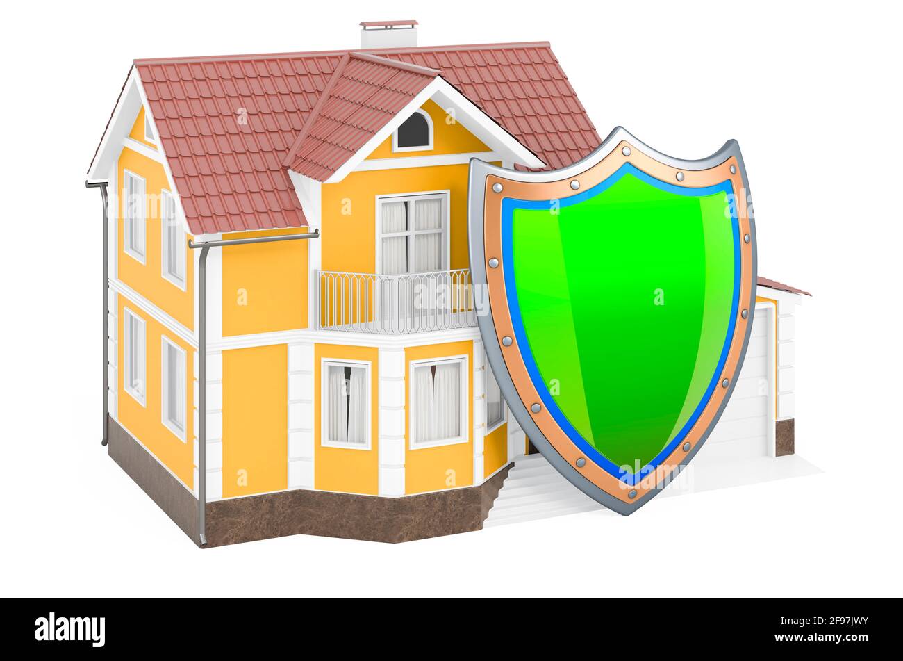 Home with shield. 3D rendering isolated on white background Stock Photo ...