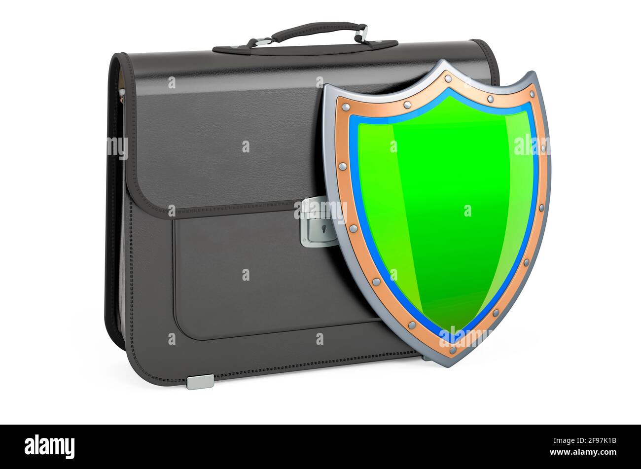 Briefcase with shield, 3D rendering isolated on white background Stock ...