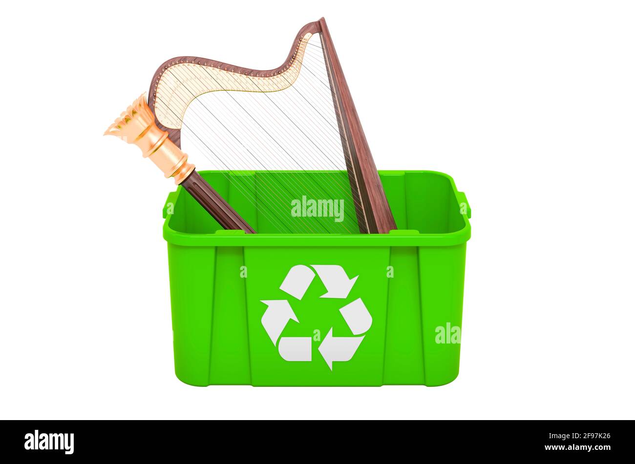 Recycling trashcan with harp, lyre. 3D rendering isolated on white ...