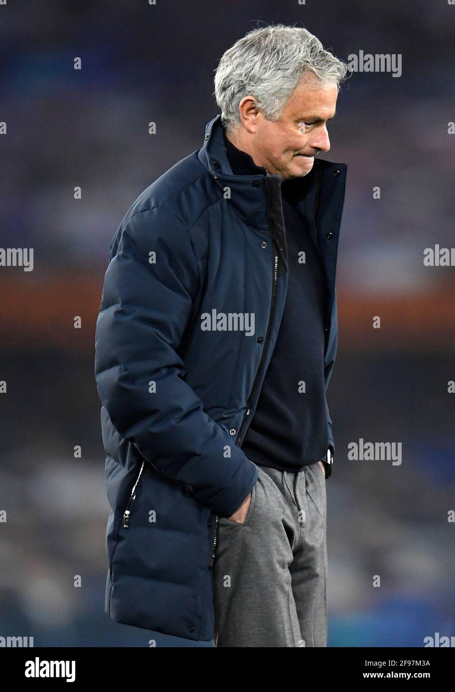 Tottenham Hotspur manager Jose Mourinho walks across the pitch after ...
