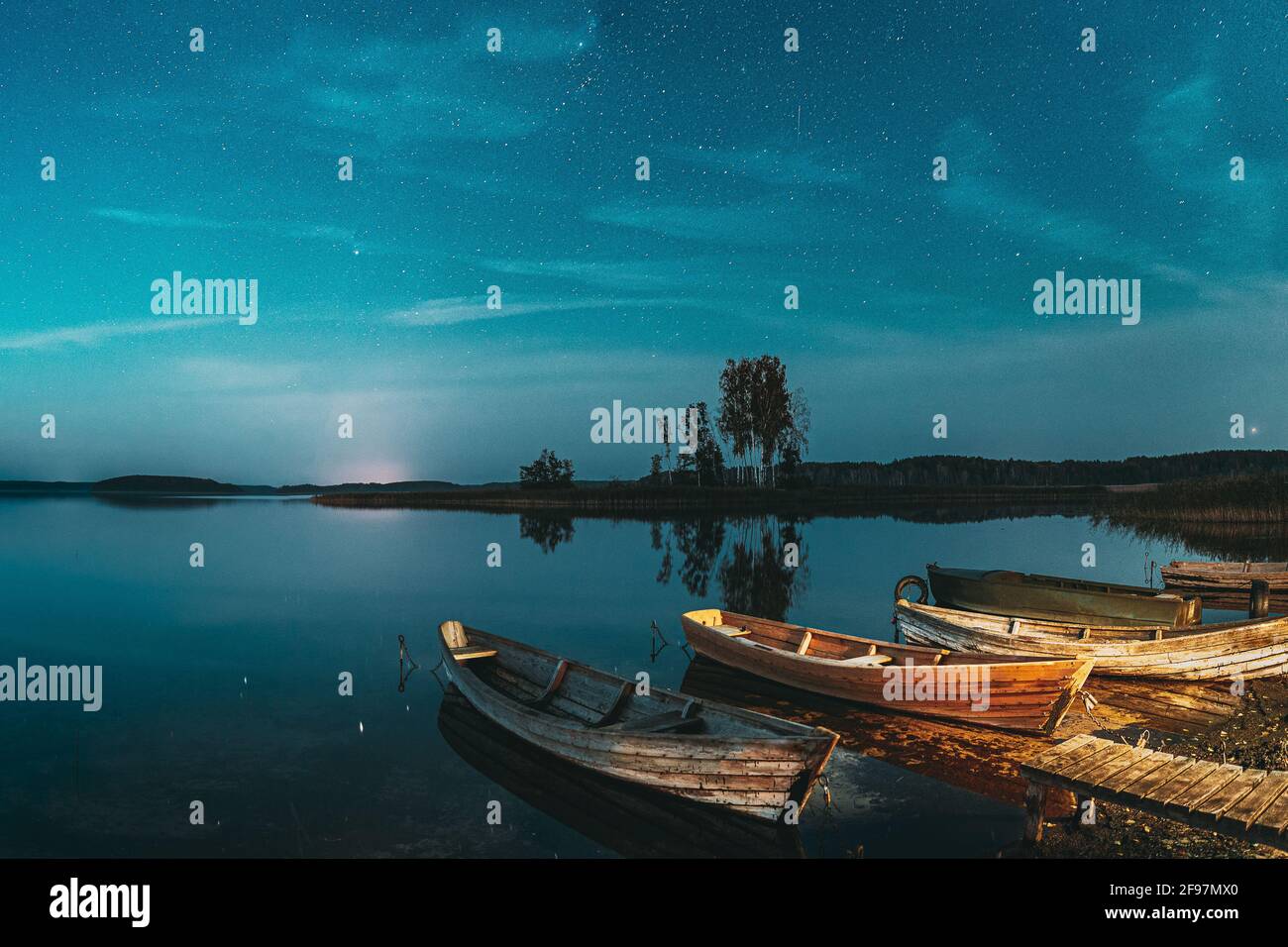 Real Starry Sky And Night Stars Above Lake. Natural Starry Sky ...