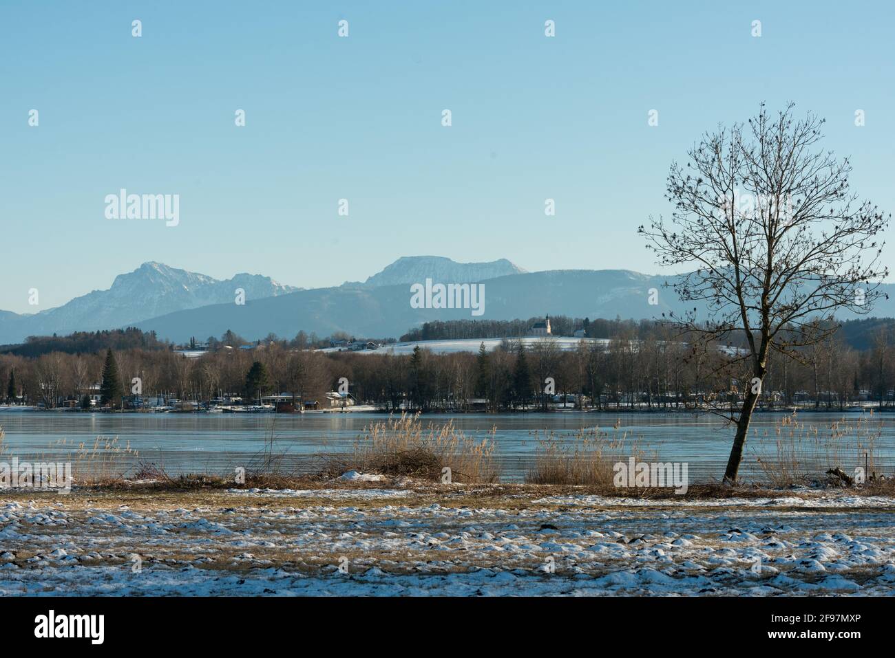 Winter, weather, Bavaria, Waging, lake Tachinger See, Rupertiwinkel ...