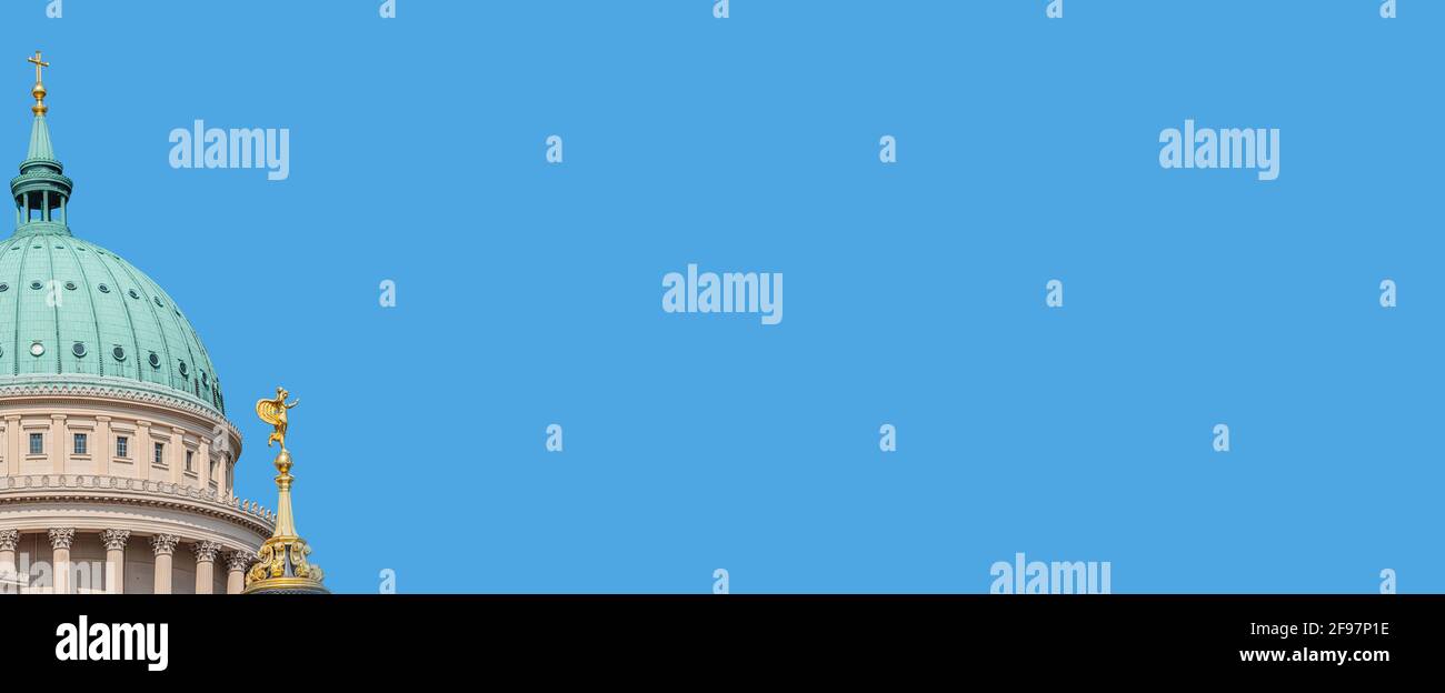 Banner with a statue of winged angel at Evangelical church Saint ...