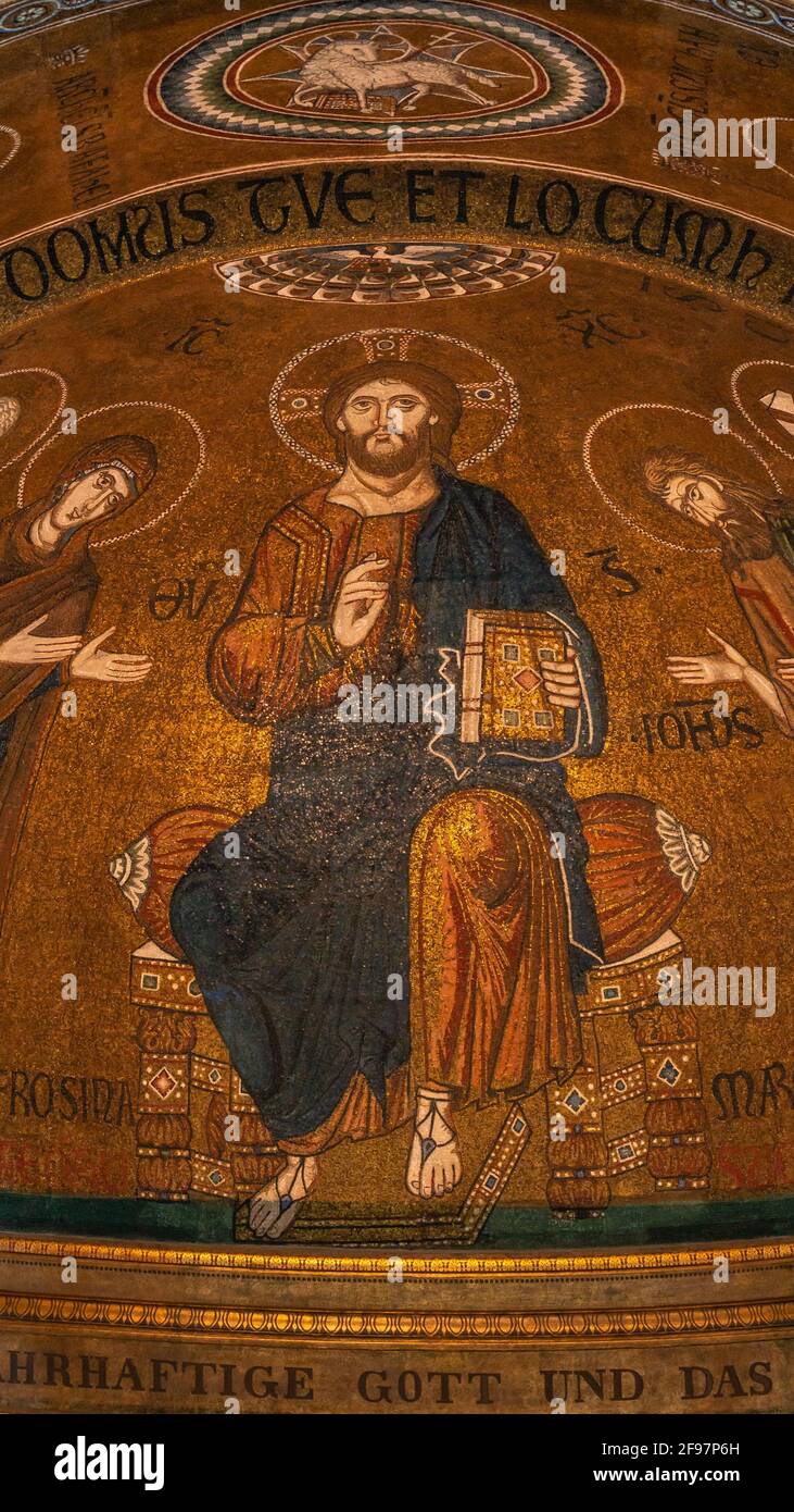 Ancient Biblical scene with Jesus Christ in dome ceiling at the old ...