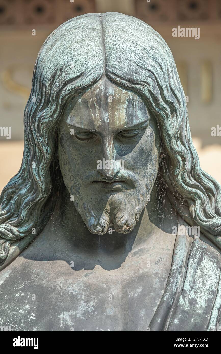 Old statue of Jesus Christ with open arms at the ancient church called ...