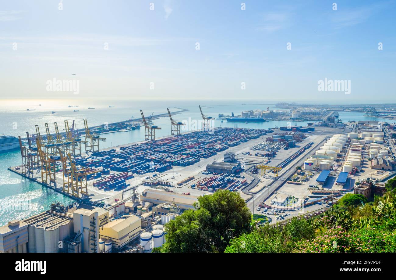 Aerial view of the industrial part of port of Barcelona, Spain Stock ...