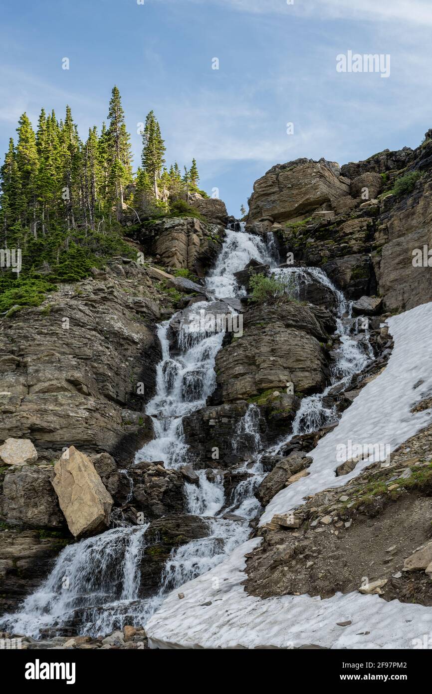 Waterfall in Logan Creek along Going to the Sun Road in Glacier ...