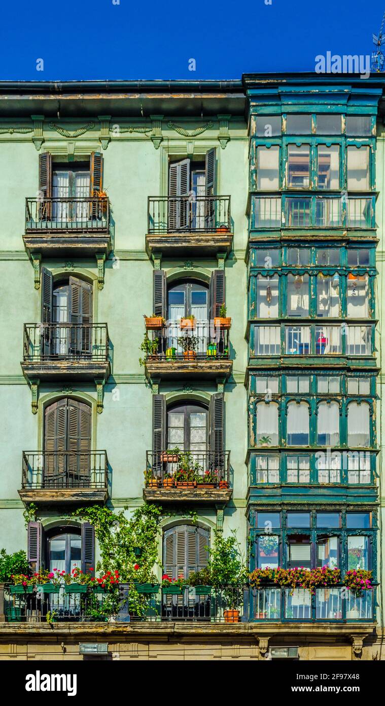Colorful houses on a street in Bilbao, Spain Stock Photo - Alamy