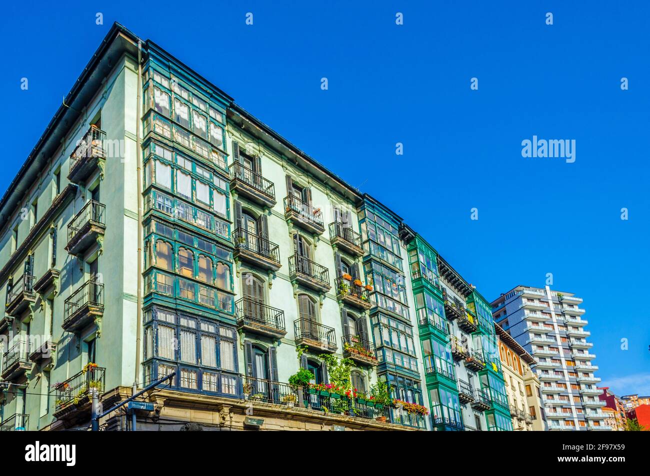 Colorful houses on a street in Bilbao, Spain Stock Photo - Alamy