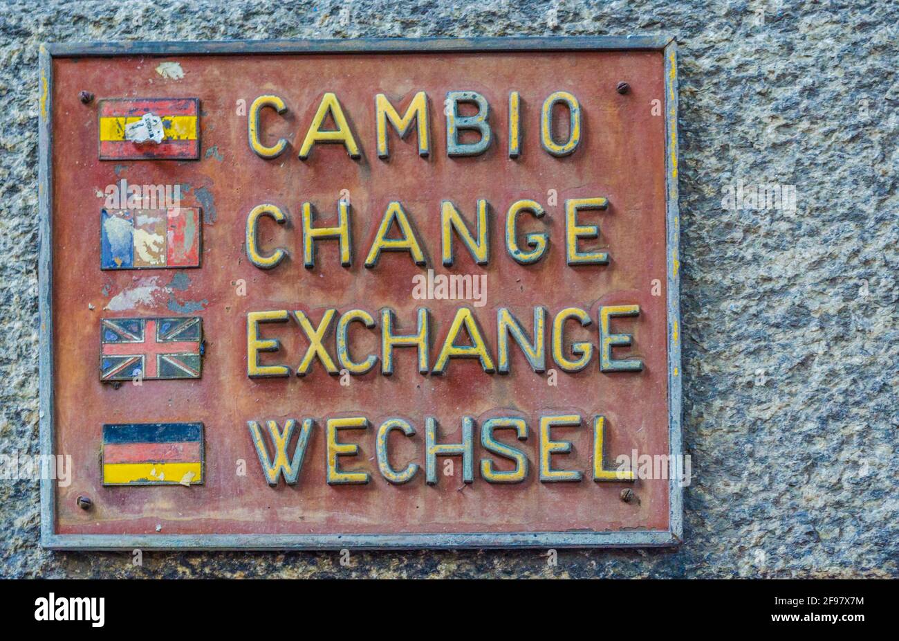 Vintage currency exchange sign Stock Photo - Alamy