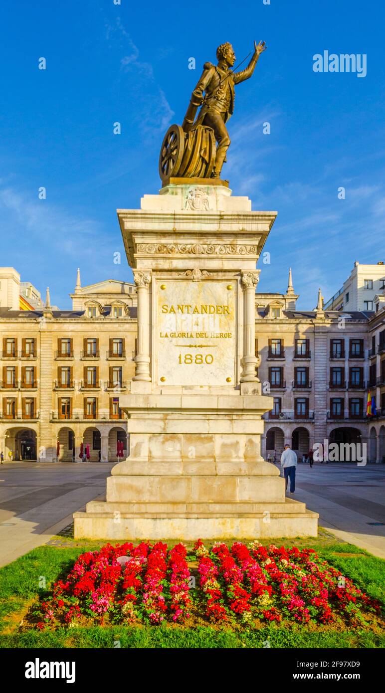 View of a statue of Pedro Velarde in Sanatander, Spain Stock Photo - Alamy
