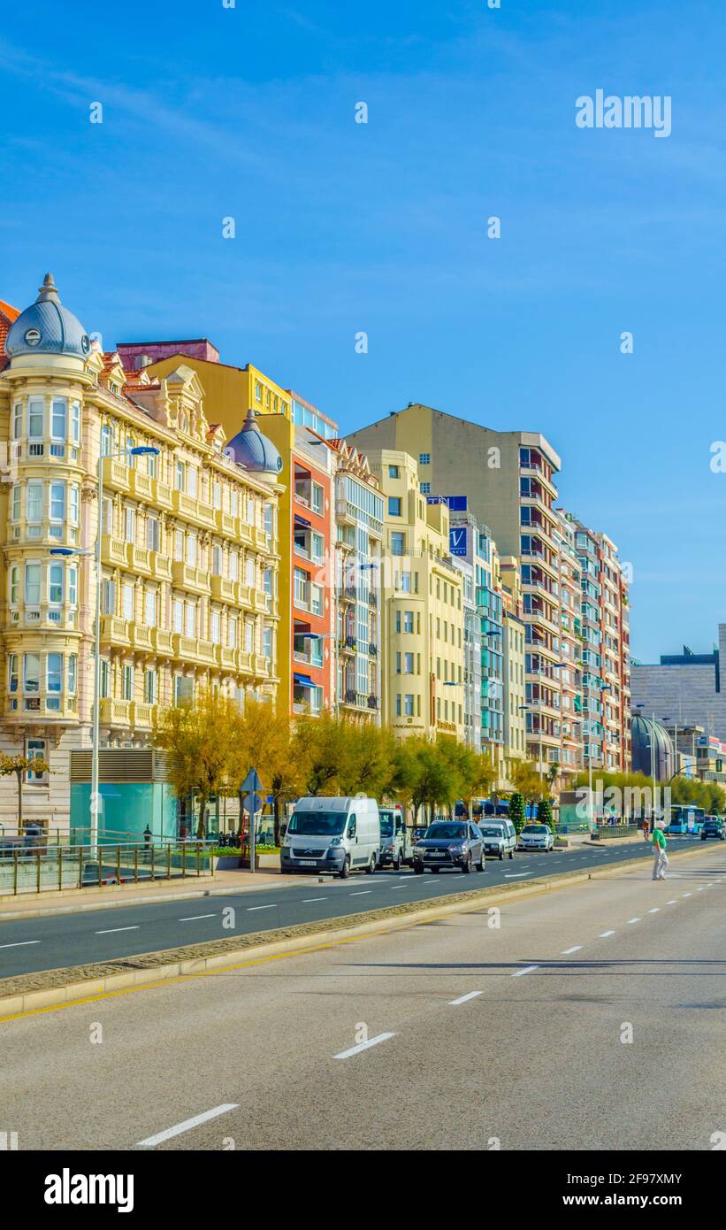 People are strolling through a street in Santander, Spain Stock Photo ...