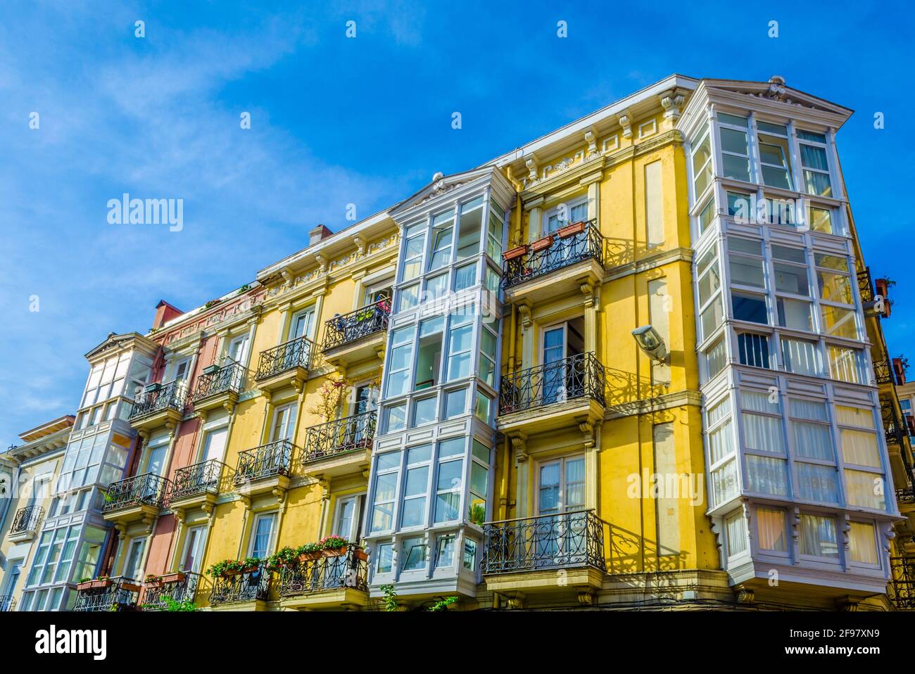 Colorful houses on a street in Santander, Spain Stock Photo - Alamy