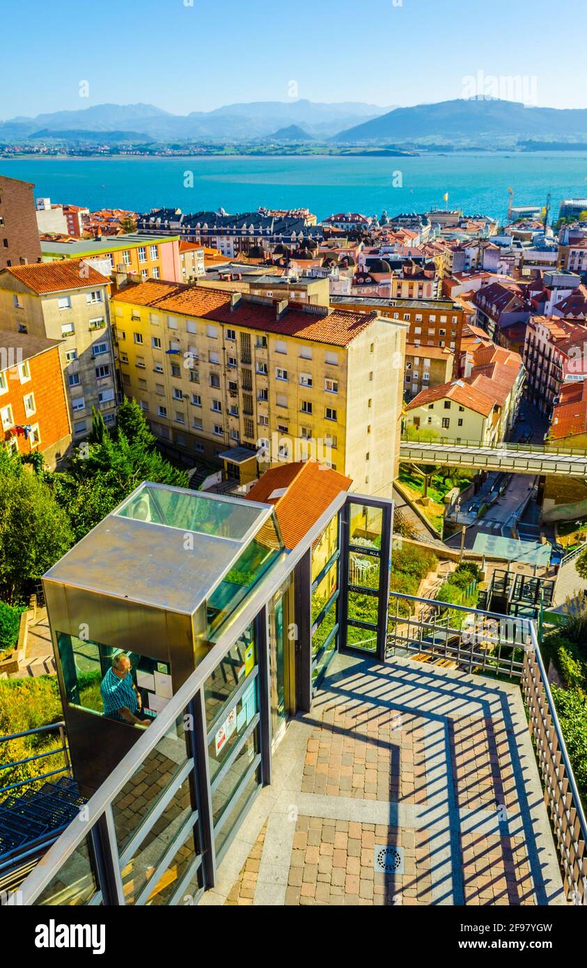 Aerial view of Santander taken from the upper funicular station, Spain ...