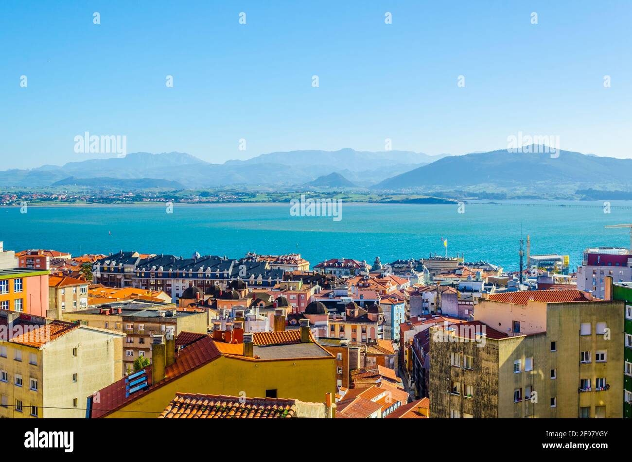 Aerial view of Santander taken from the upper funicular station, Spain ...