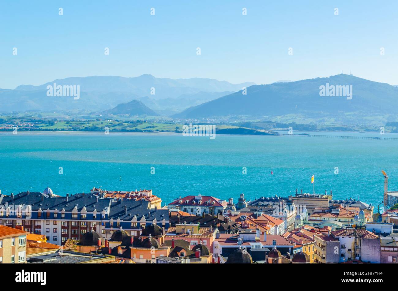 Aerial view of Santander taken from the upper funicular station, Spain ...