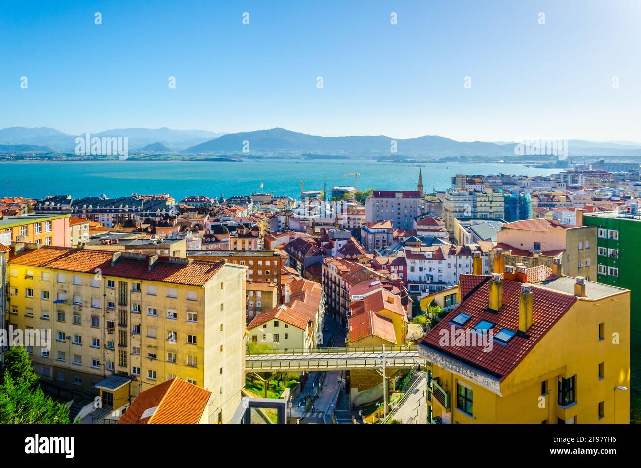 Aerial view of Santander taken from the upper funicular station, Spain ...