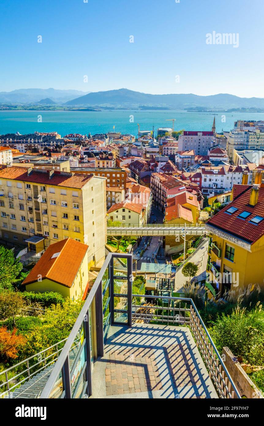 Aerial view of Santander taken from the upper funicular station, Spain ...