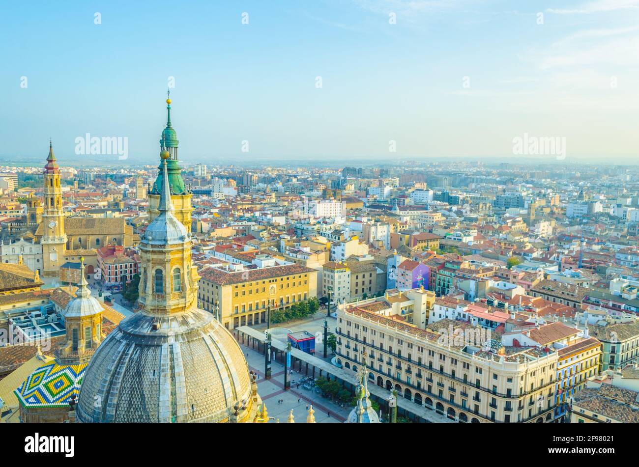 Aerial view Zaragoza dominated by the basilica de nuestra senora de ...