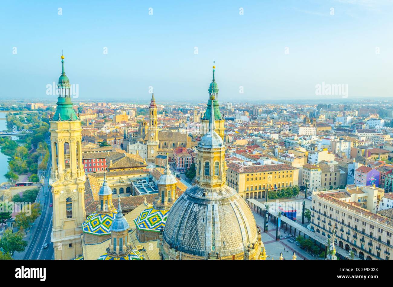 Aerial view Zaragoza dominated by the basilica de nuestra senora de ...