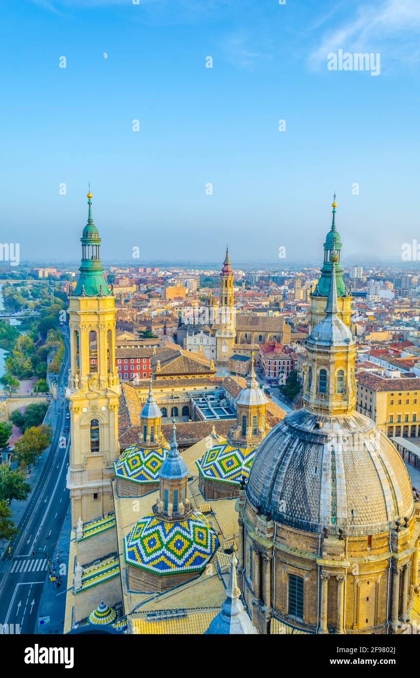 Aerial view Zaragoza dominated by the basilica de nuestra senora de ...
