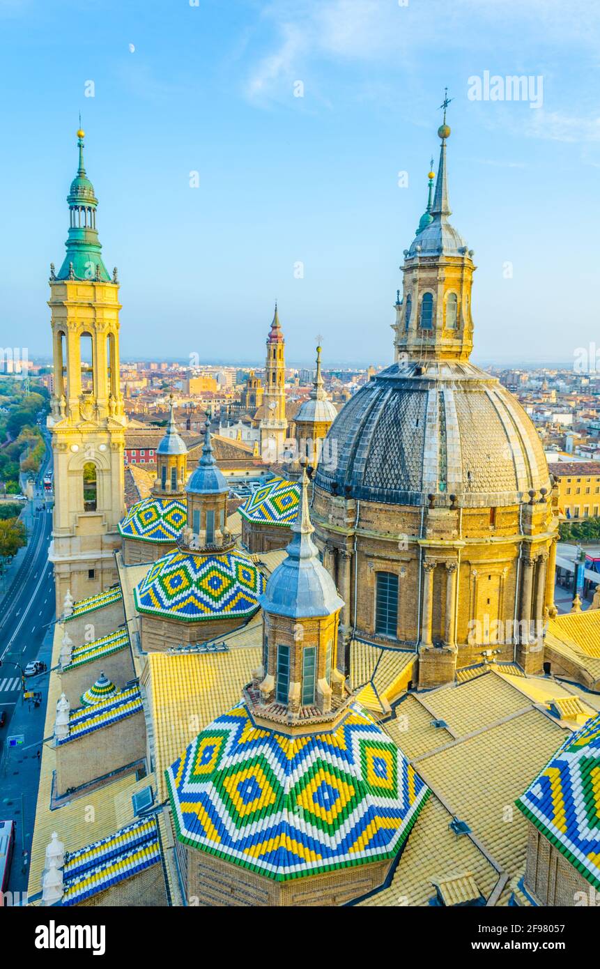 Aerial view Zaragoza dominated by the basilica de nuestra senora de ...