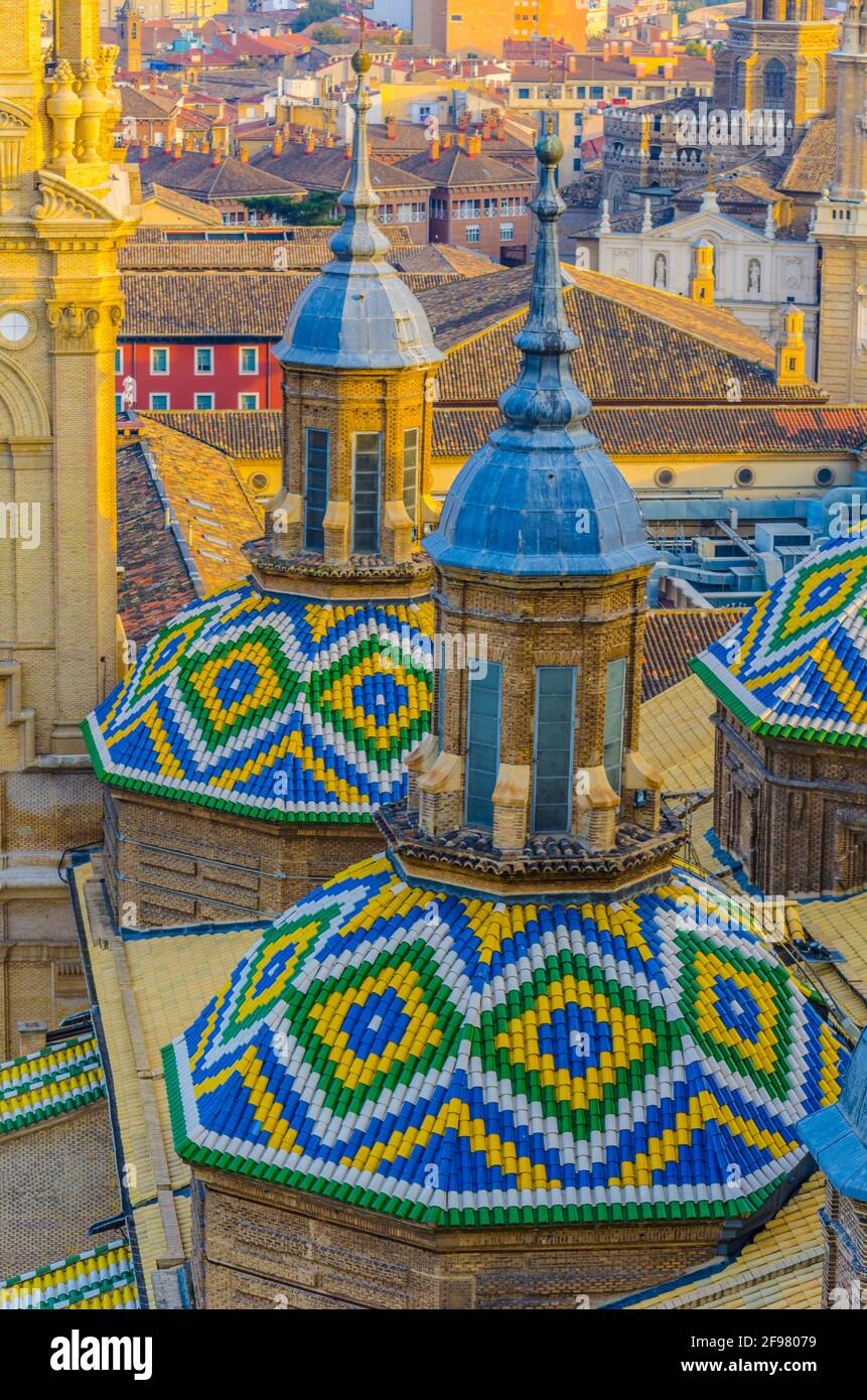 Aerial view Zaragoza dominated by the basilica de nuestra senora de ...