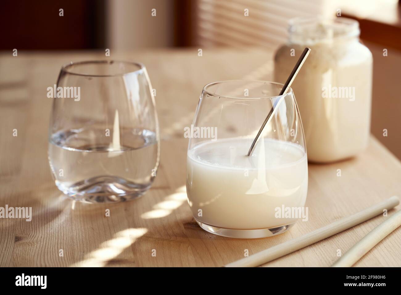 Healthy drink made from whey protein powder and water Stock Photo - Alamy