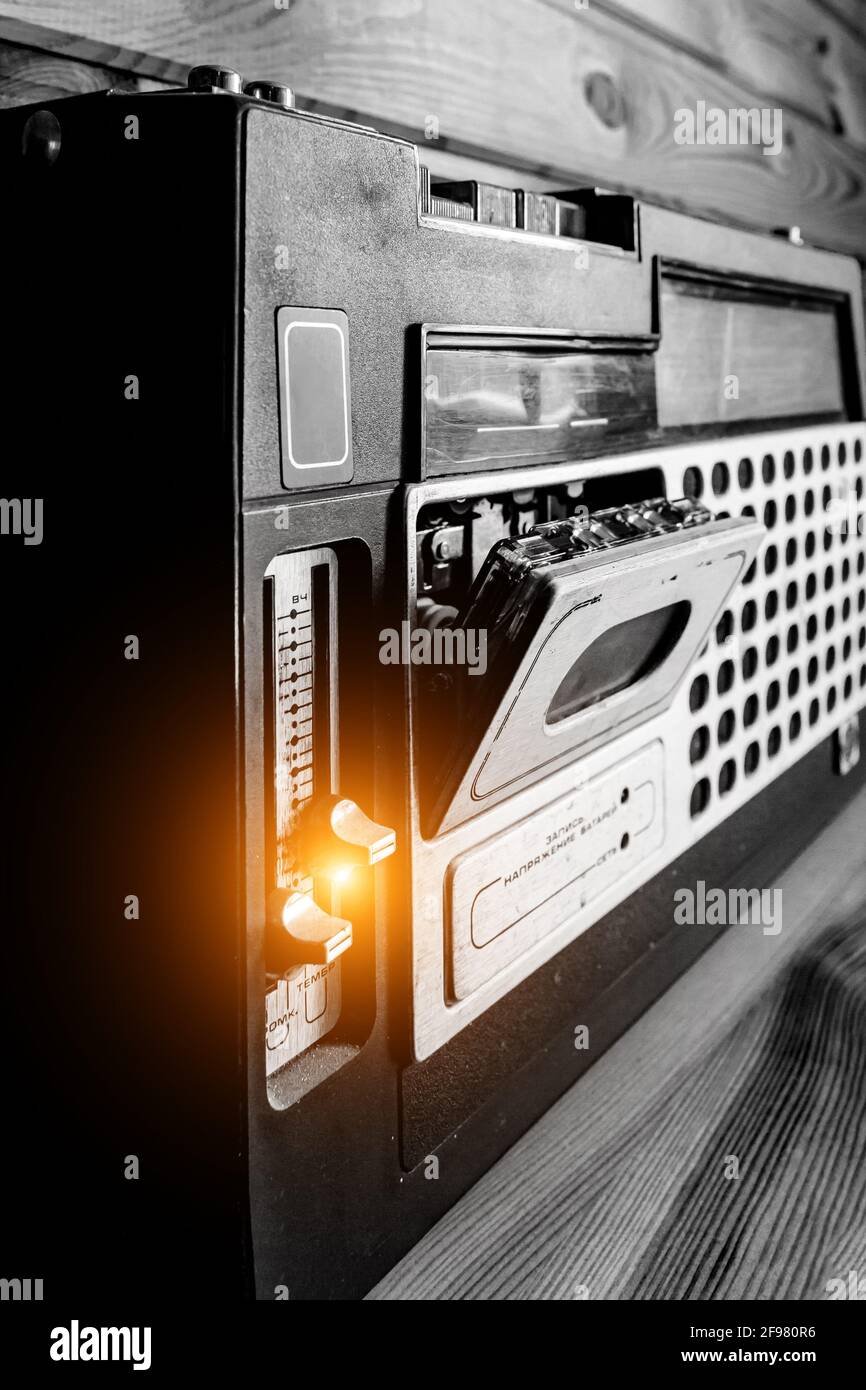 Old tape recorder with audio cassette Stock Photo - Alamy