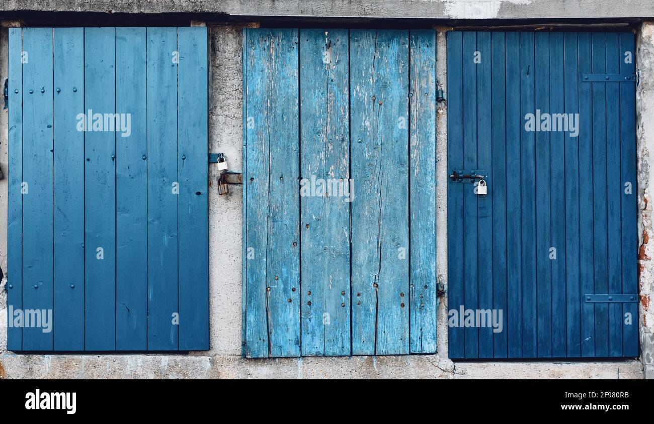 Lockers with blue and white wooden doors Stock Photo - Alamy