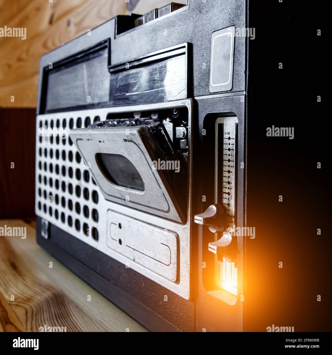 Old tape recorder with audio cassette Stock Photo - Alamy