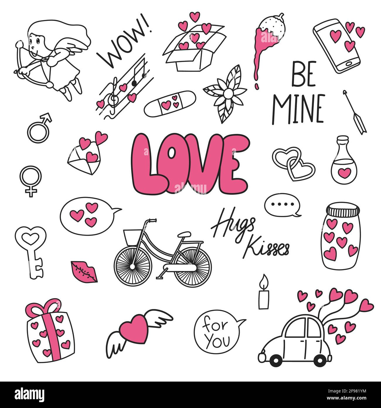 Cute sticker pack with love related images and icons isolated on a ...