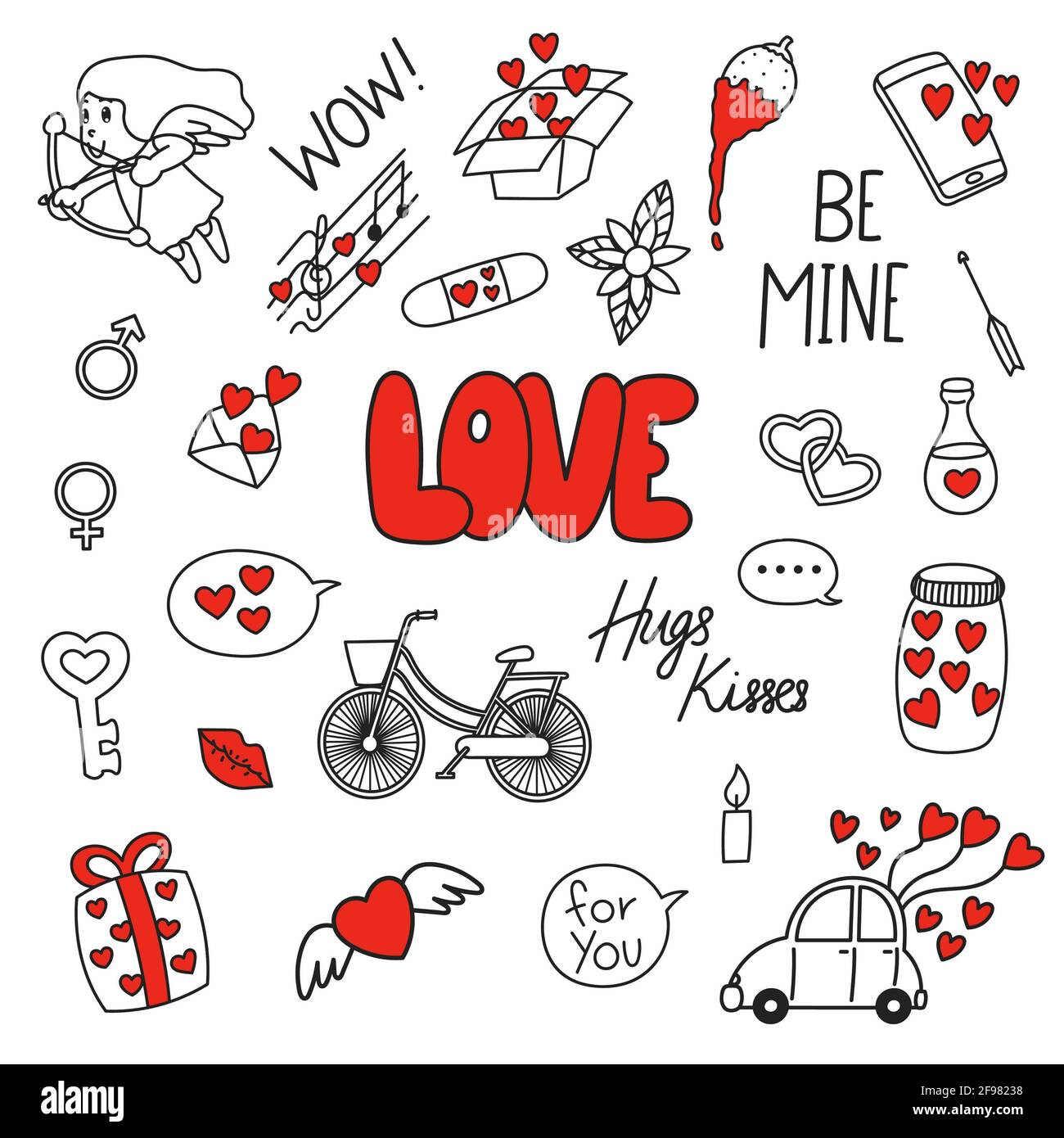 Cute sticker pack with love related images and icons isolated on a ...