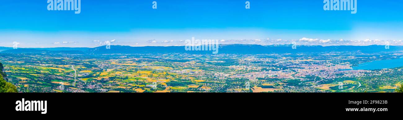 Aerial view of Geneva and Geneva lake from Mont Saleve, Switzerland ...