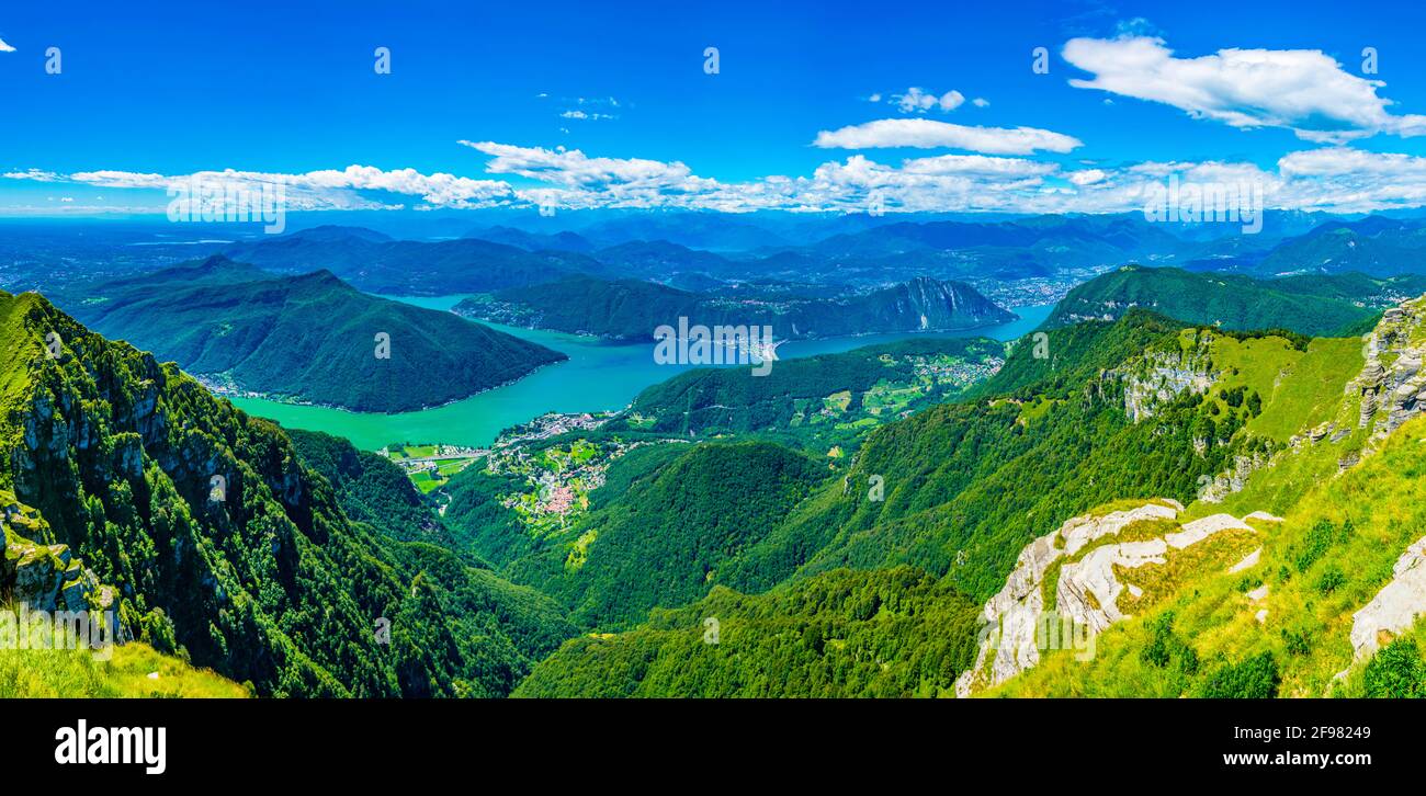 Aerial view of Lugano lake from Monte Generoso, Switzerland Stock Photo ...