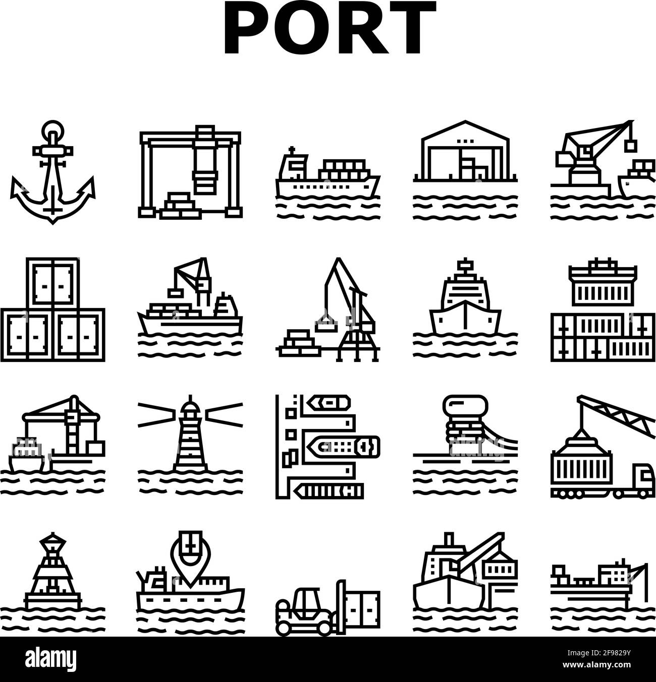 Container Port Tool Collection Icons Set Vector Stock Vector Image ...