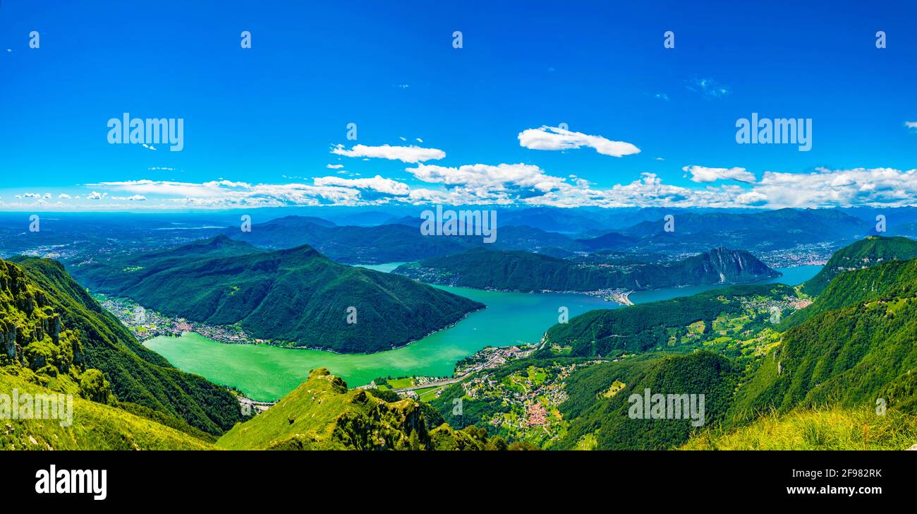 Aerial view of Lugano lake from Monte Generoso, Switzerland Stock Photo ...