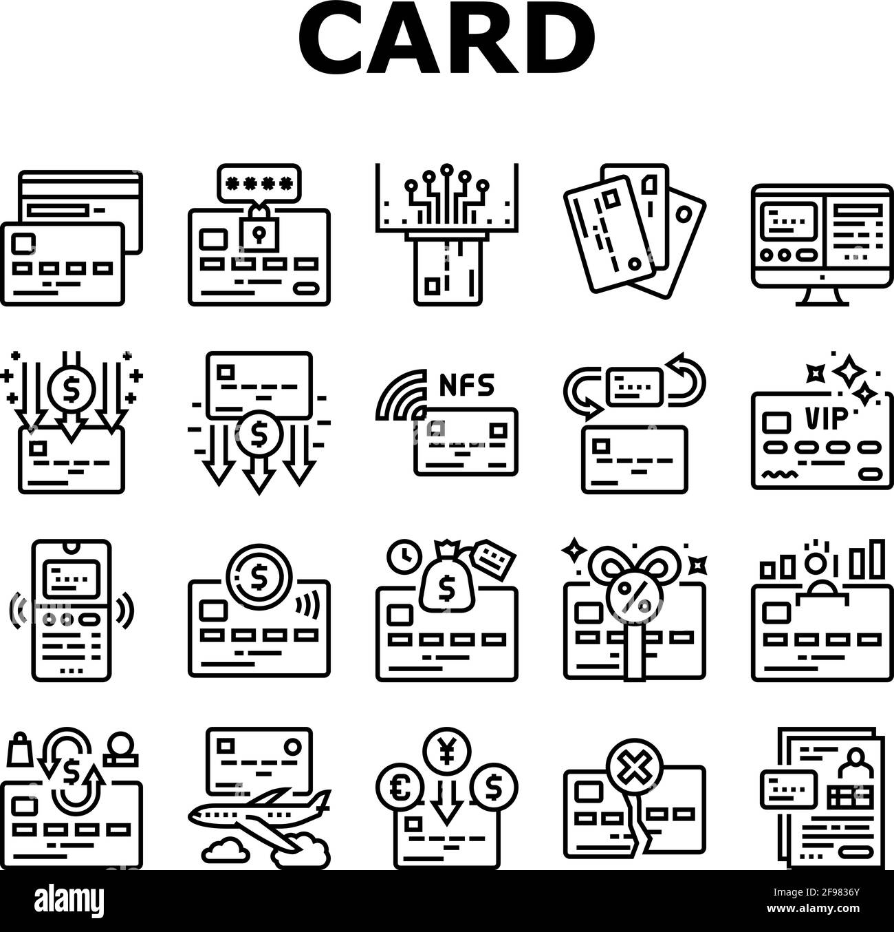 Plastic Card Payment Collection Icons Set Vector Stock Vector Image ...