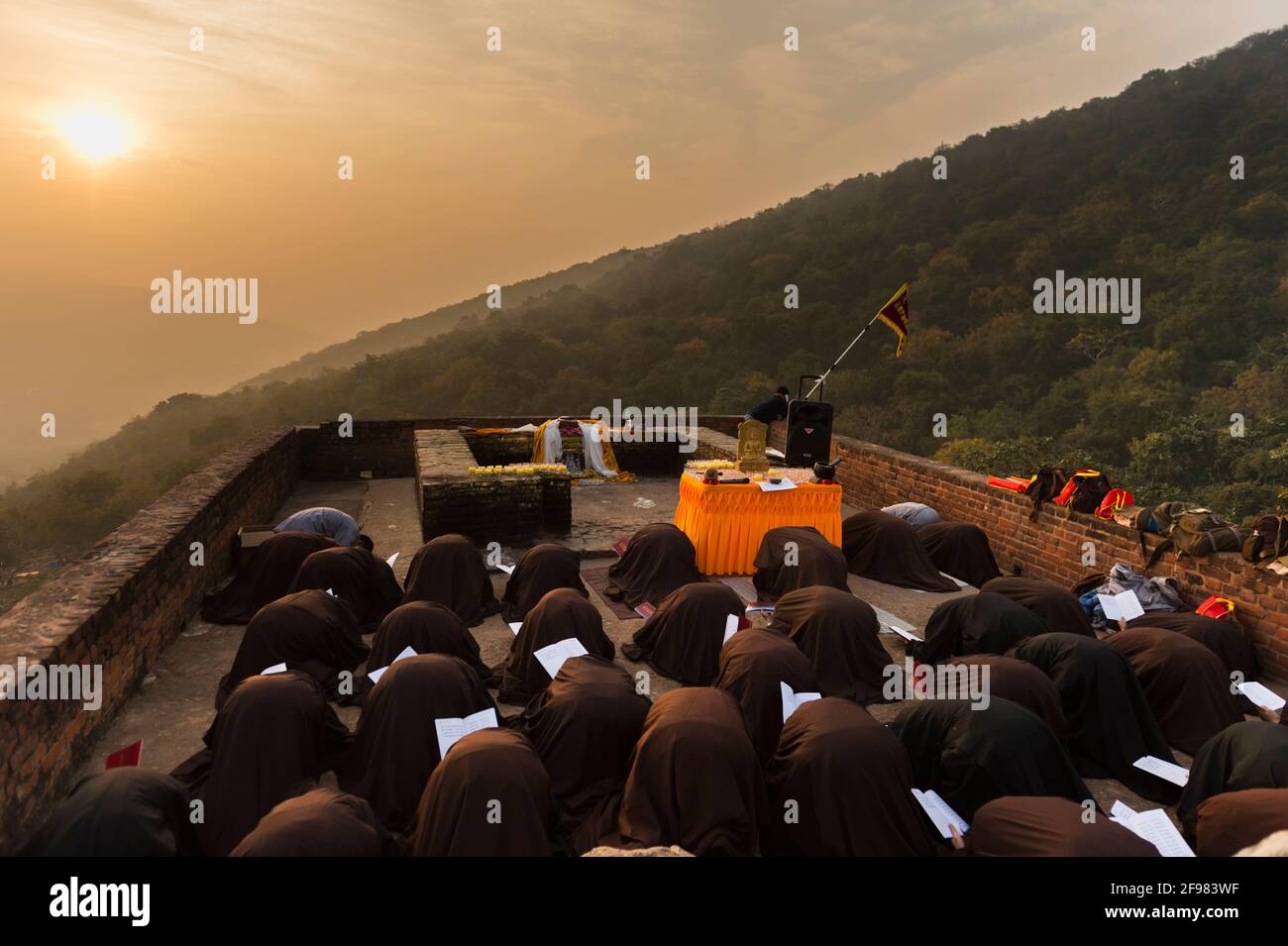India, Rajagriha, vulture summit, monks, prayer Stock Photo - Alamy