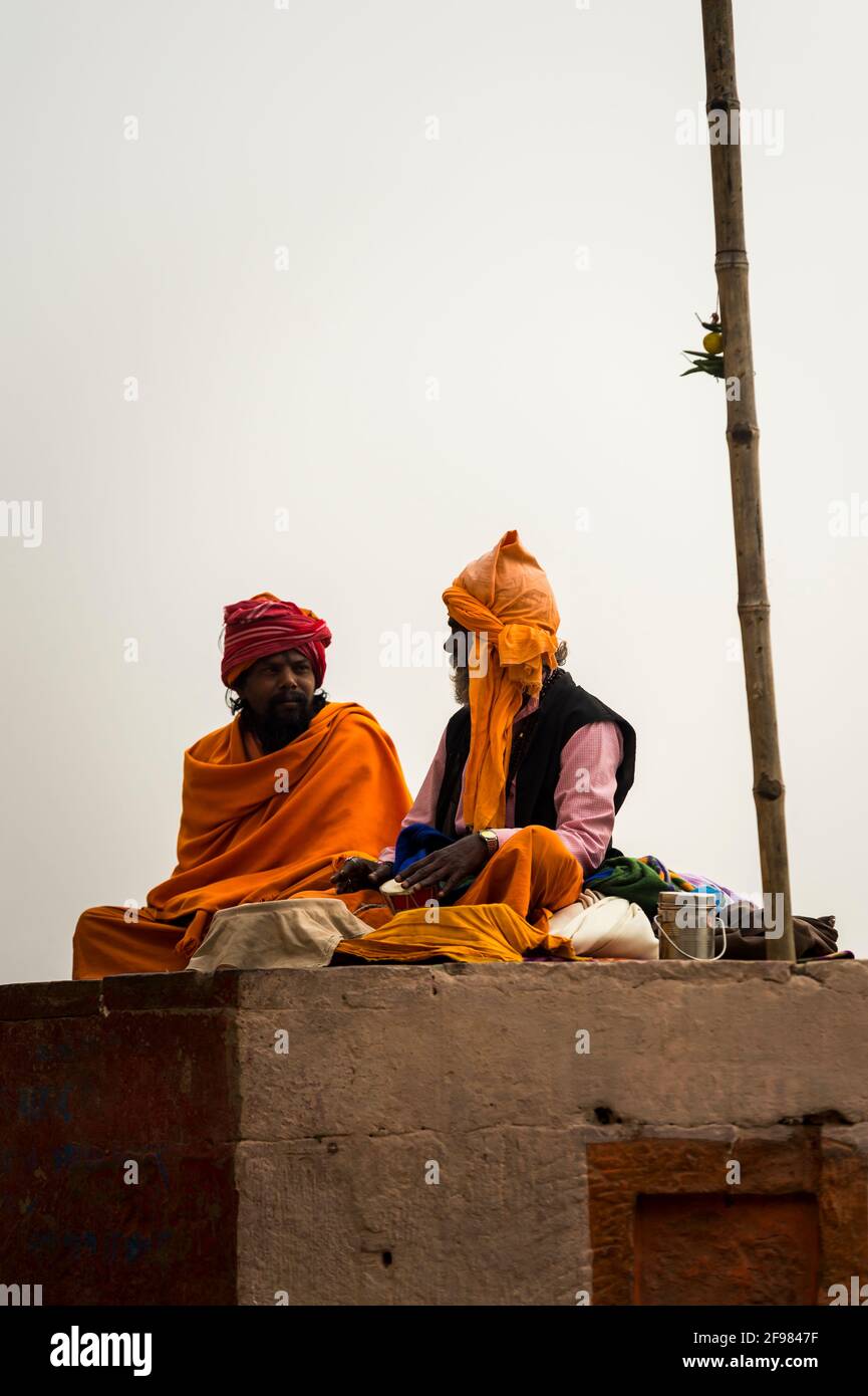 India, Varanasi, sadhus on the Ganges Stock Photo - Alamy
