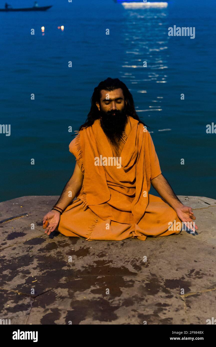 India, Varanasi, Sadhu on the Ganges Stock Photo - Alamy